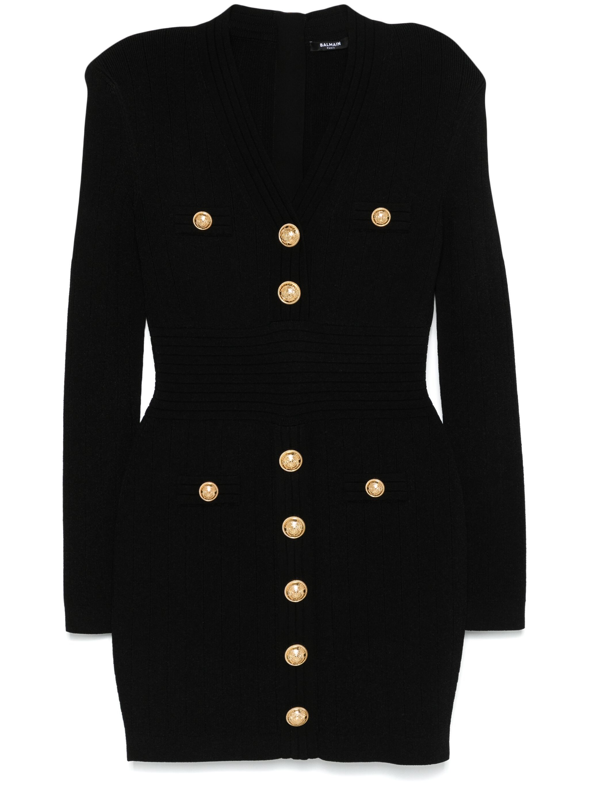 Balmain Knit Fabric V-neckline Short Dress In Black | ModeSens